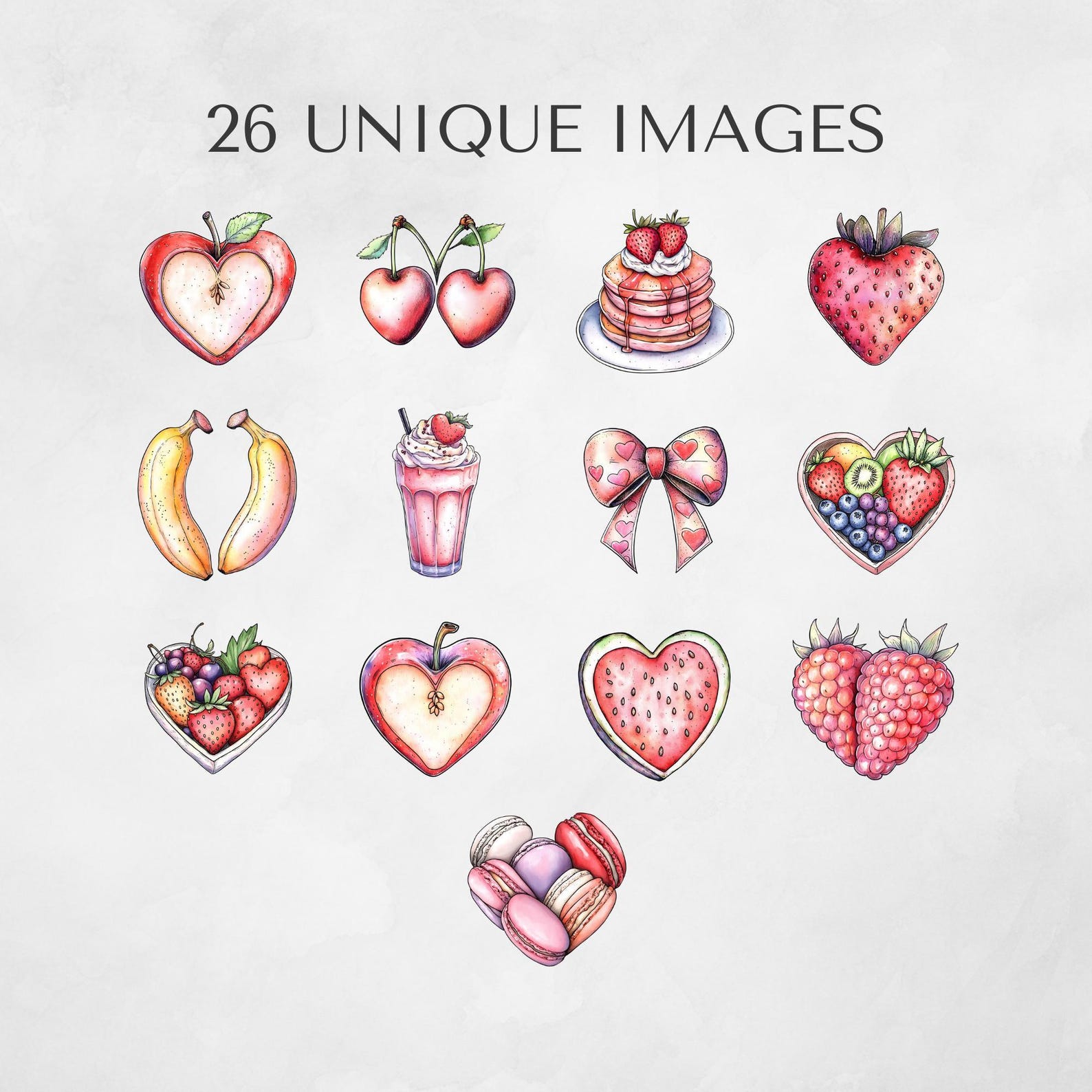 Heart Fruit Clipart Pack for Commercial Use, Valentine Clipart ...