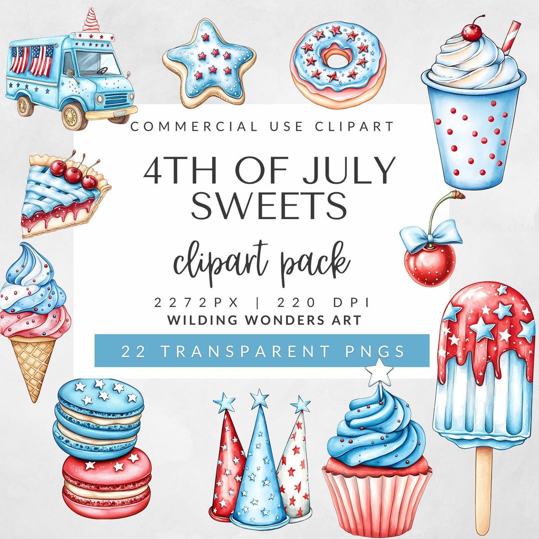 4th of July Sweets Clipart Pack for Commercial Use, Patriotic Ice Cream ...