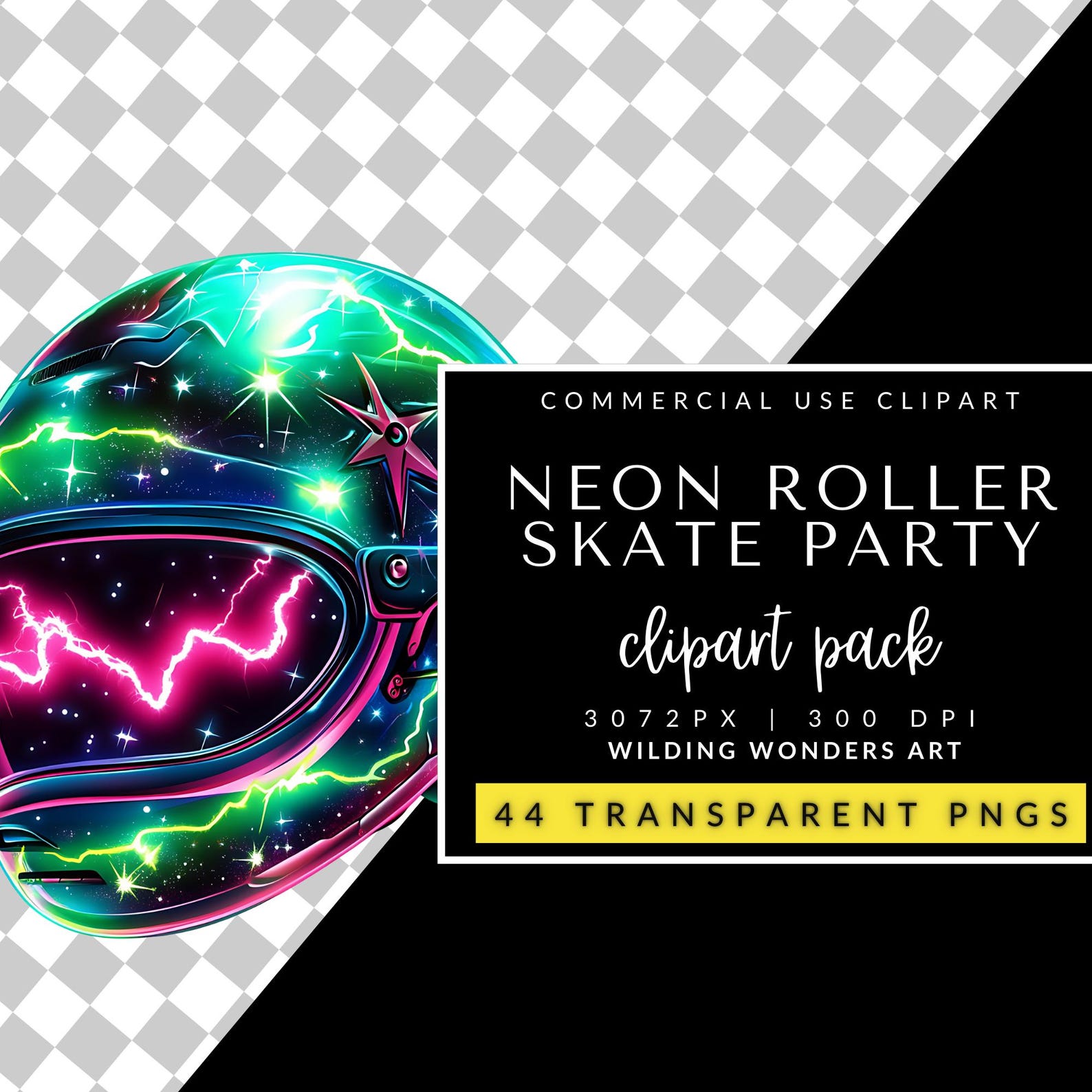 Neon Roller Skate Party Clipart, Neon Roller Skates, Skater Girl Art ...