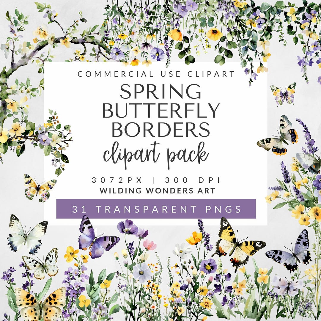 Spring Butterfly Borders Clipart Pack for Commercial Use, Butterfly ...