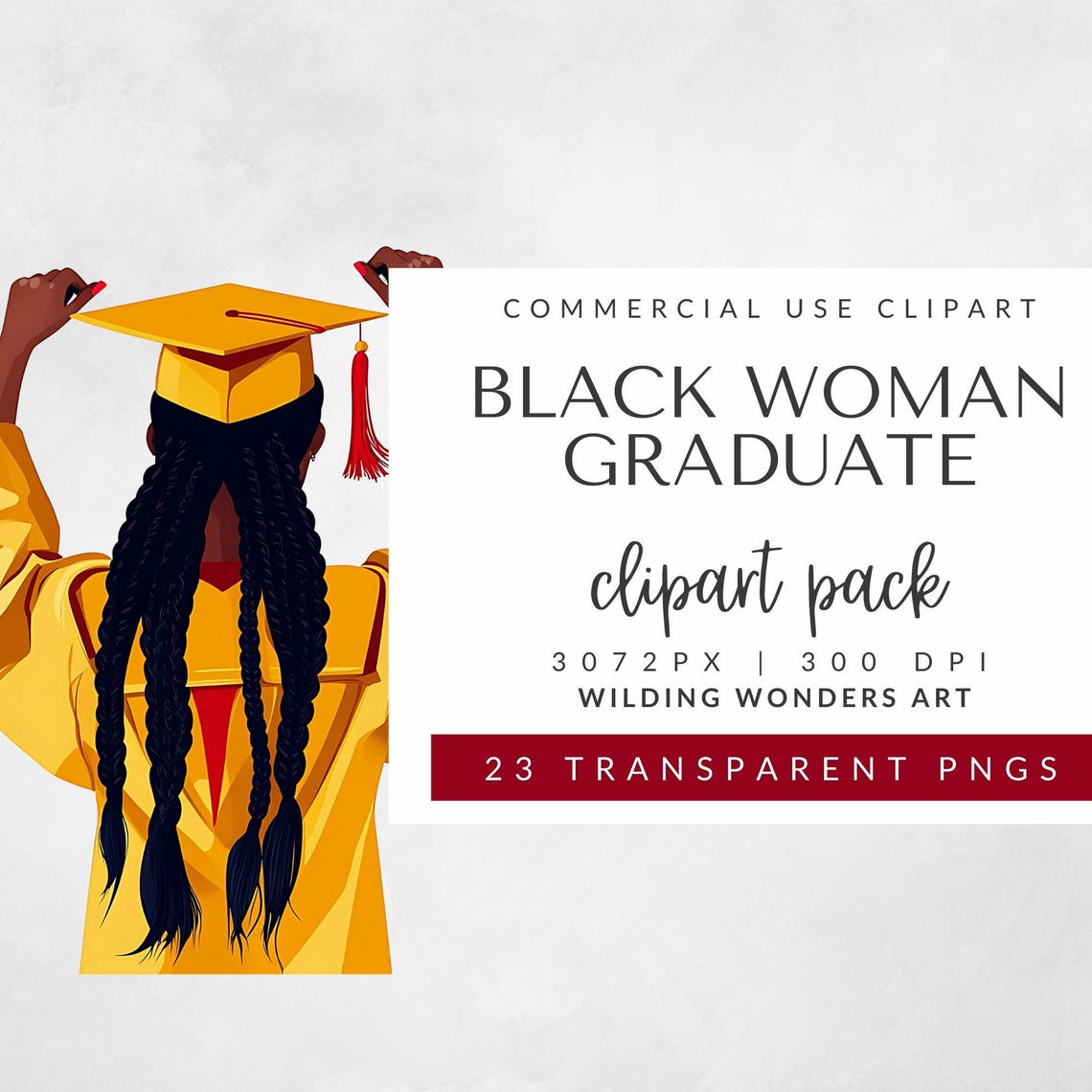 Black Woman Graduate Clipart Pack for Commercial Use, Graduation ...