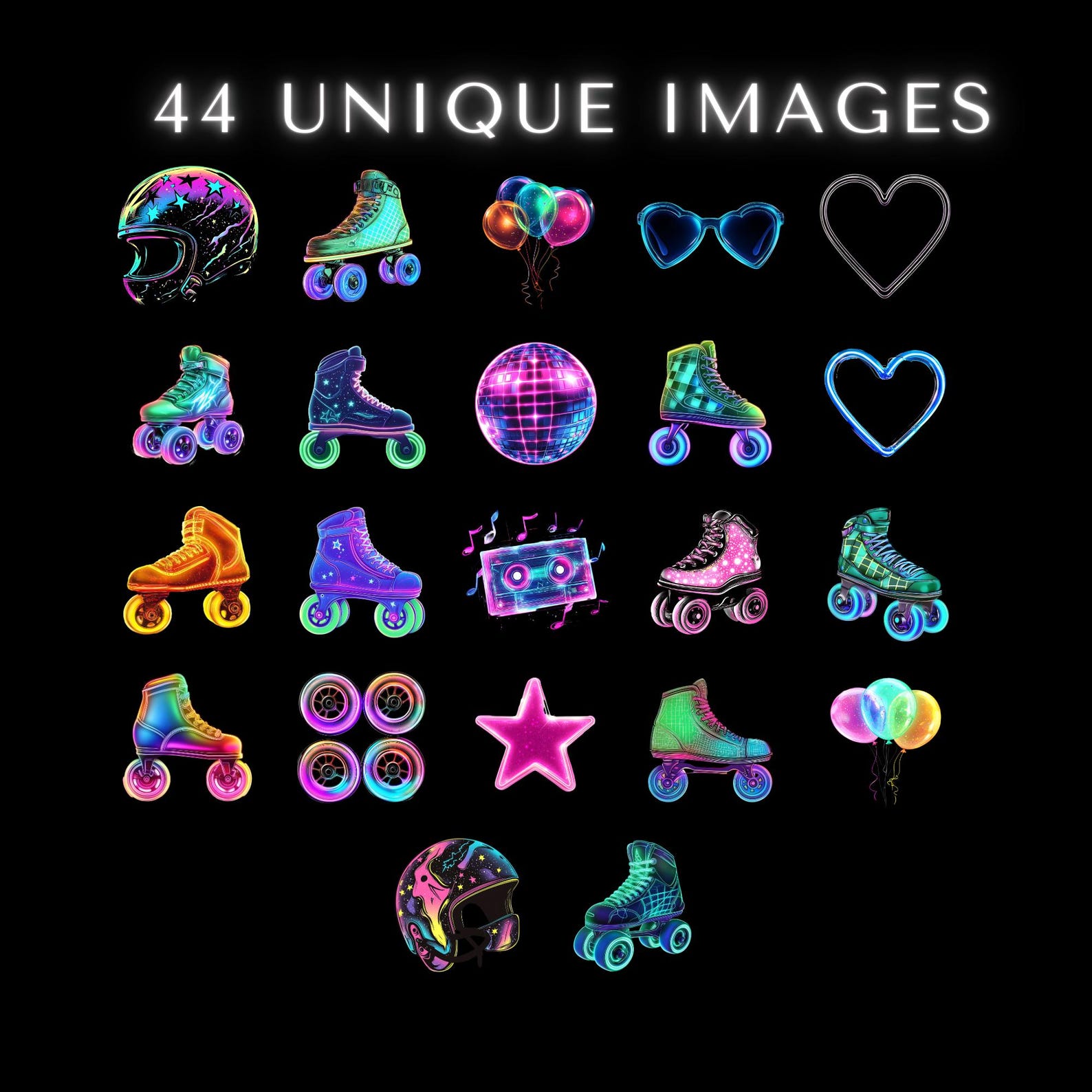 Neon Roller Skate Party Clipart, Neon Roller Skates, Skater Girl Art ...