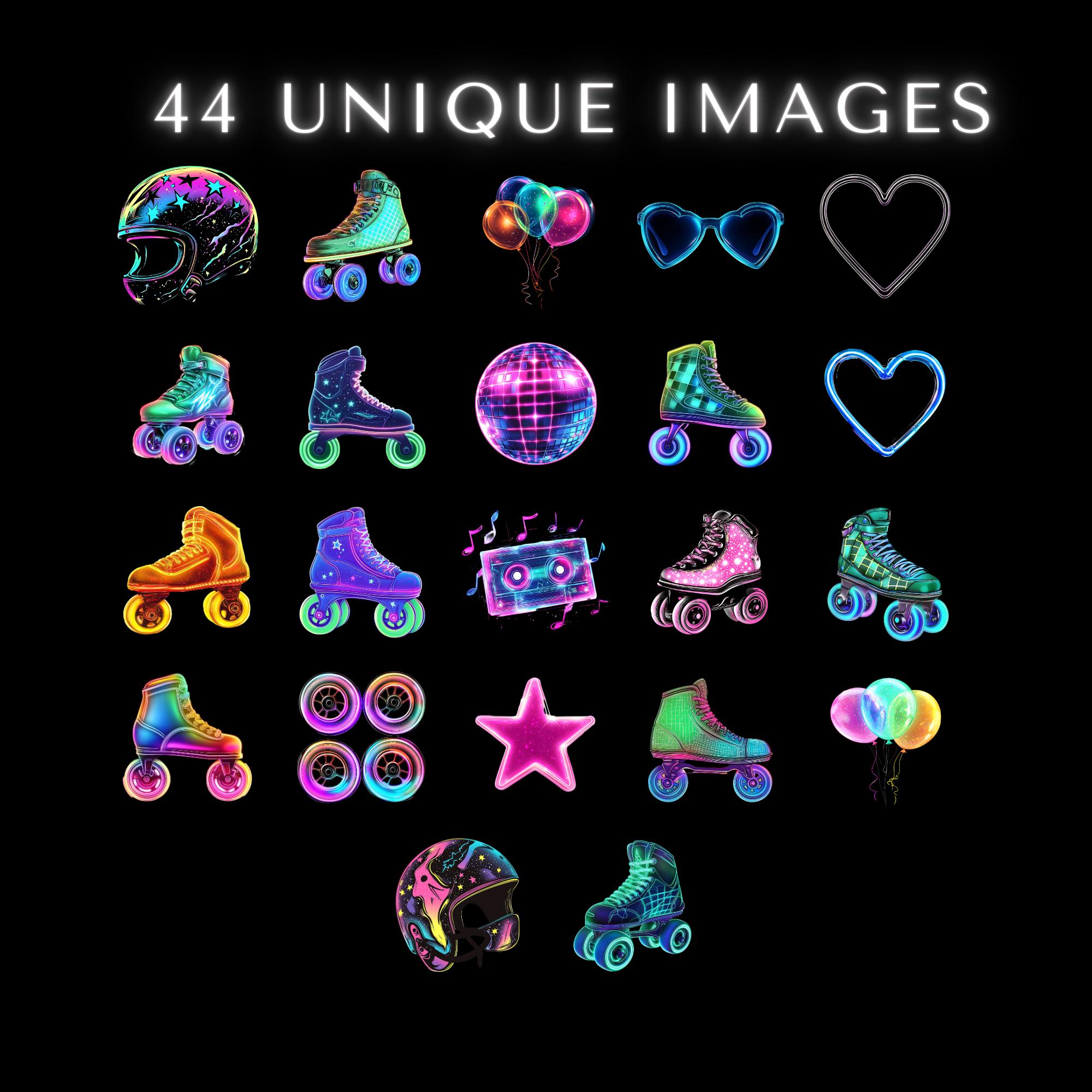 Neon Roller Skate Party Clipart, Neon Roller Skates, Skater Girl Art ...