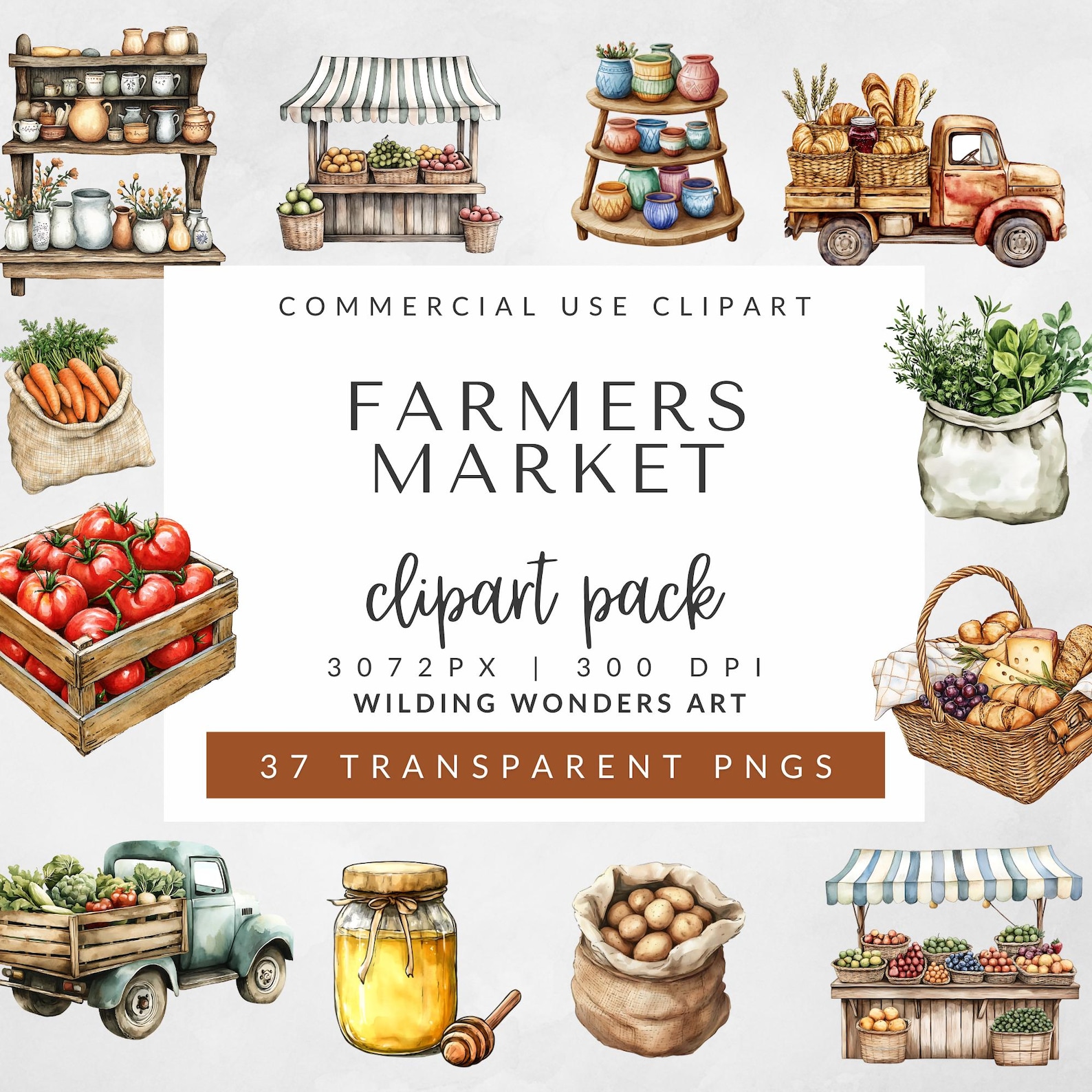 Farmers Market Clipart Pack for Commercial Use, Locally Grown ...