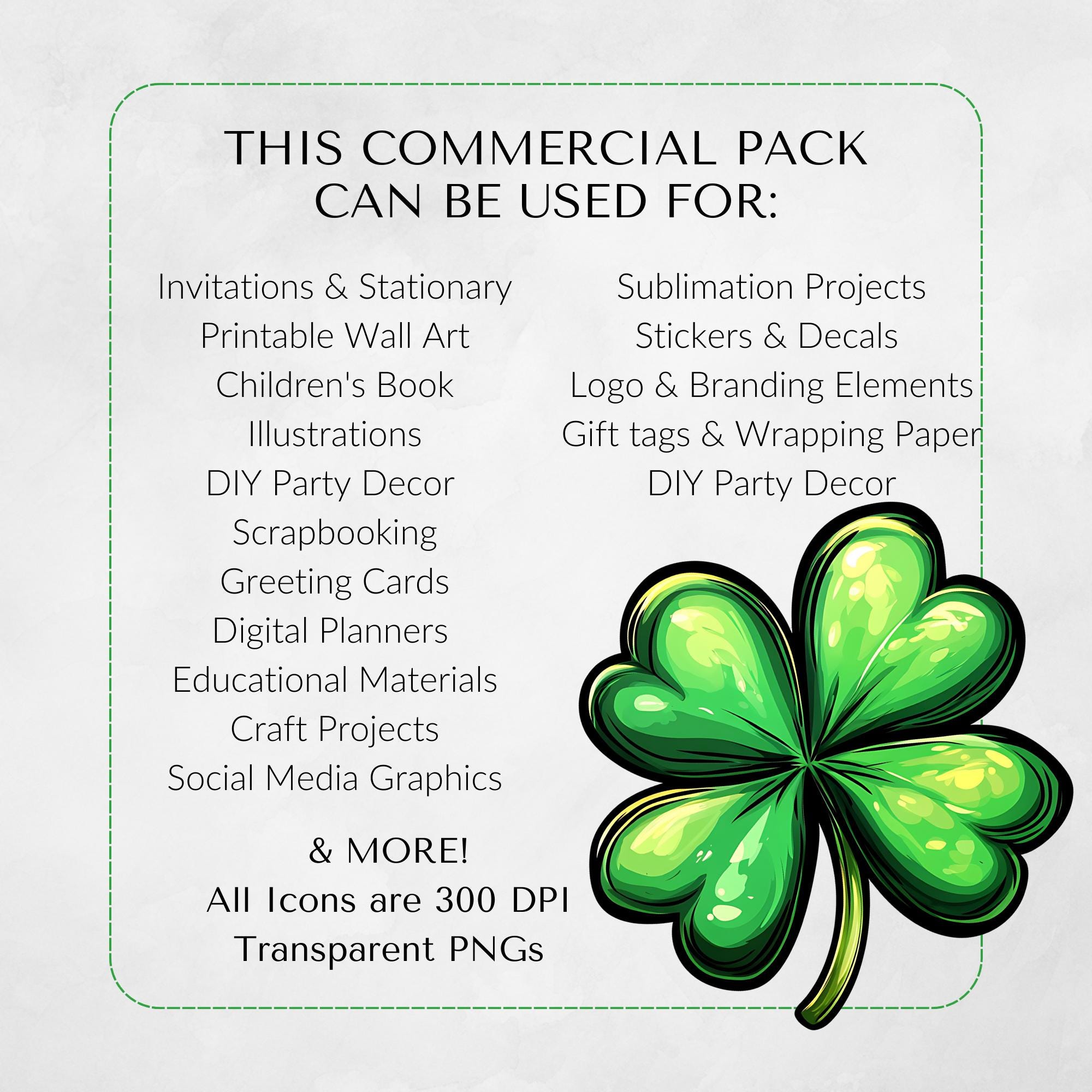 4 Leaf Clover Clipart for Commercial Use, St. Patrick’s Day Shamrock ...