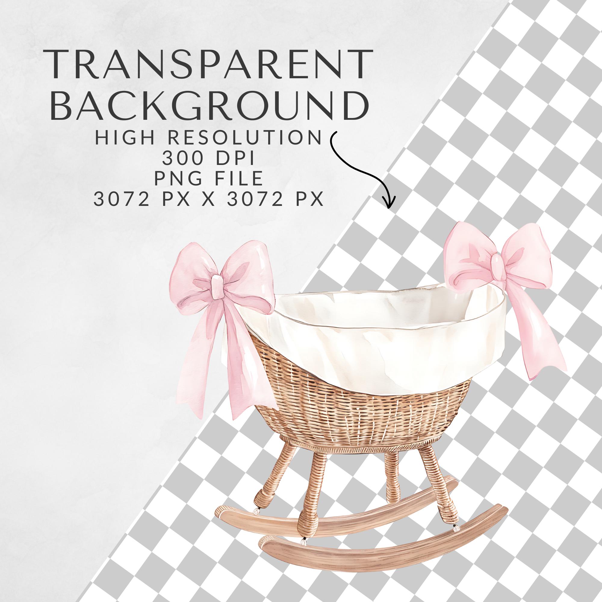 Pink Baby Bassinet Clipart Pack for Commercial Use, Watercolor Baby ...