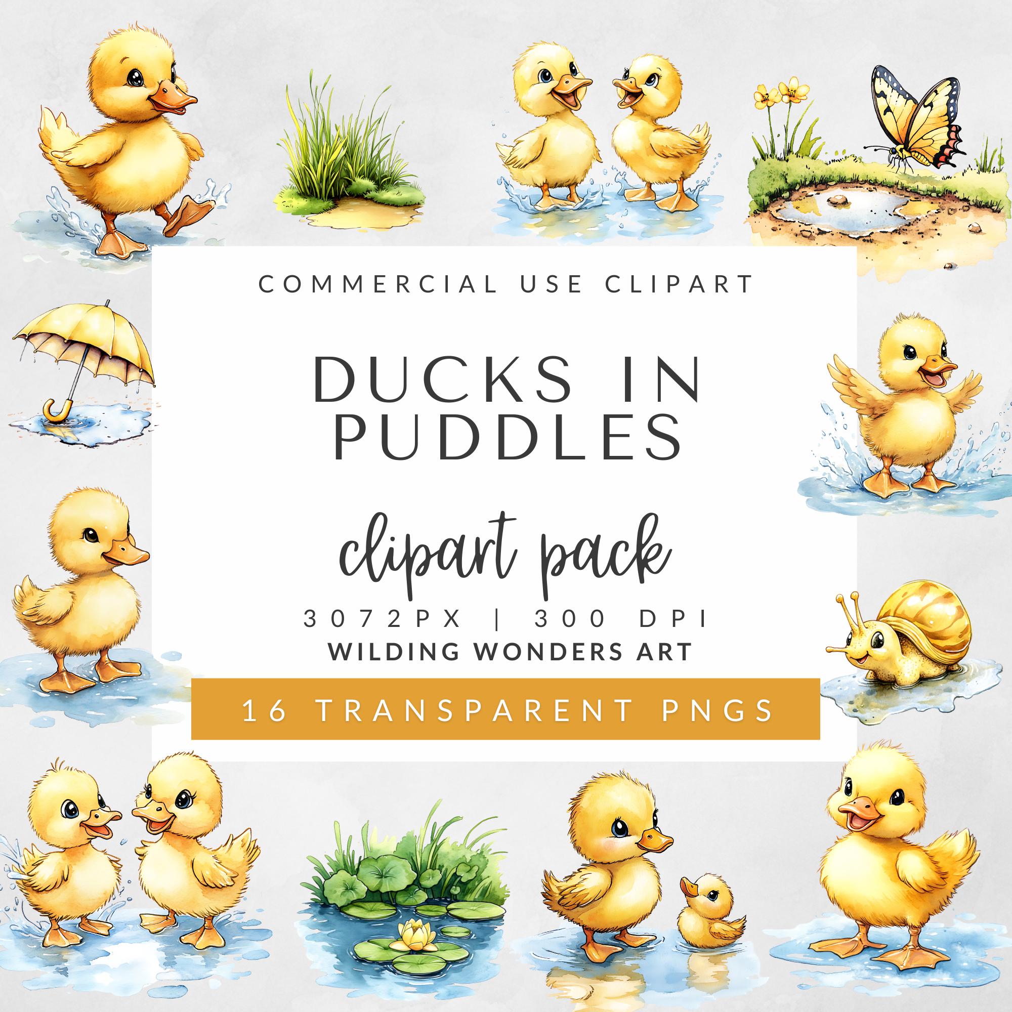 Duck in Puddle Clipart for Commercial Use, Baby Shower Clipart, Cute ...
