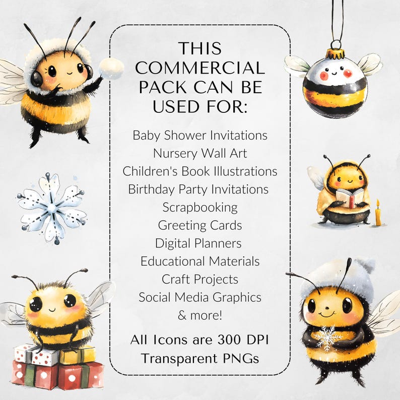 Christmas Bee Clipart for Commercial Use, Honey Bee, Sublimation Design ...