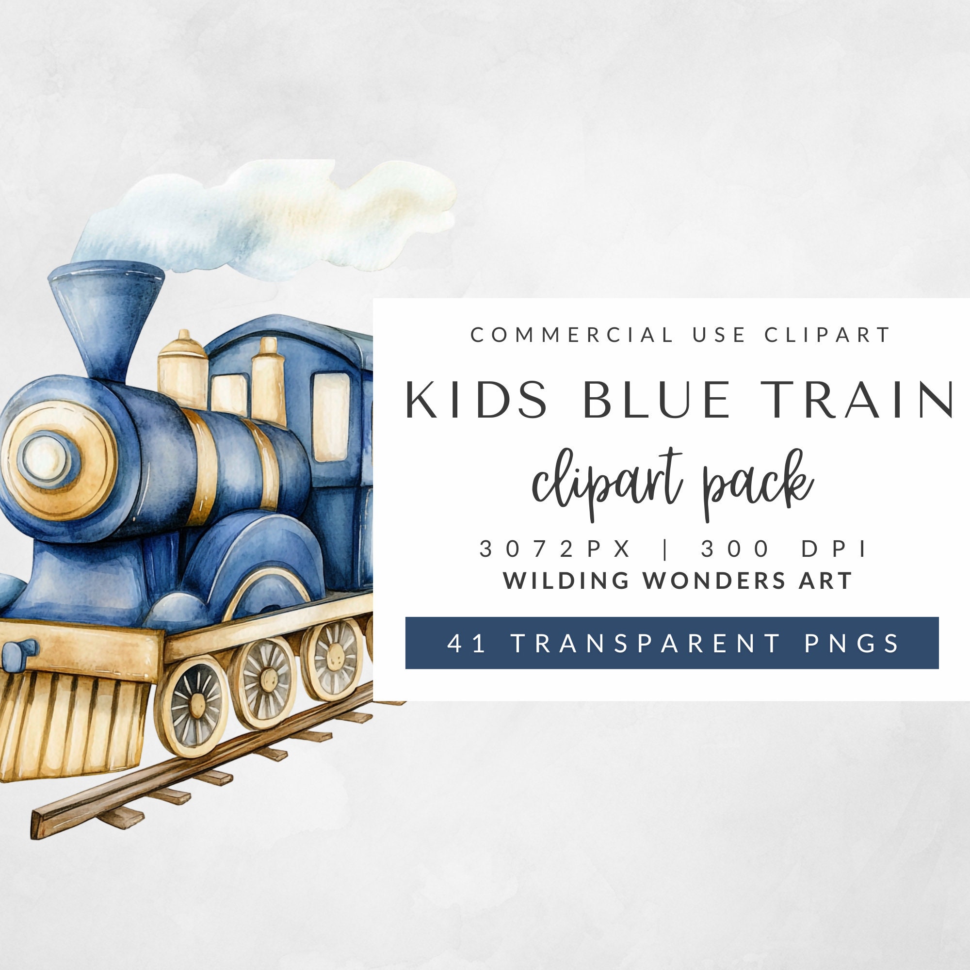 Watercolor Blue Train Kids Clipart for Commercial Use, Boy Birthday ...