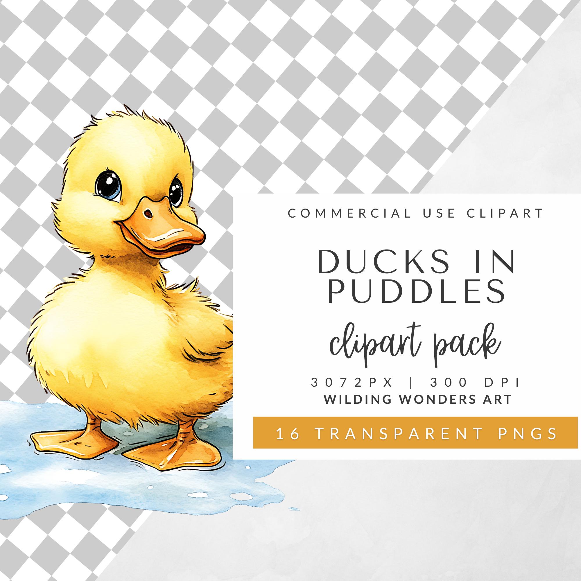 Duck in Puddle Clipart for Commercial Use, Baby Shower Clipart, Cute ...