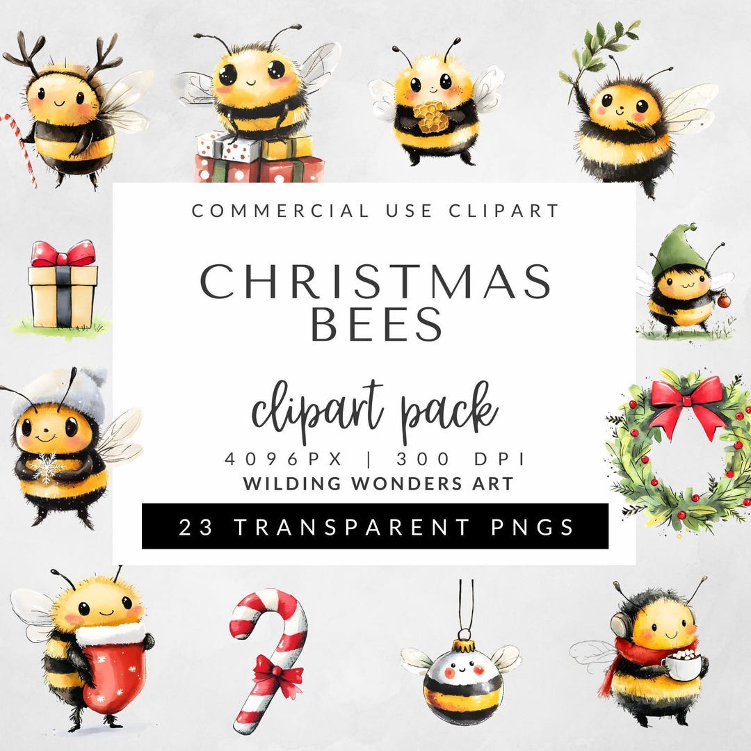 Christmas Bee Clipart for Commercial Use, Honey Bee, Sublimation Design ...