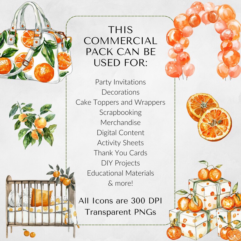 Cutie Orange Clipart Bundle for Commercial Use, Watercolor Tangerine ...