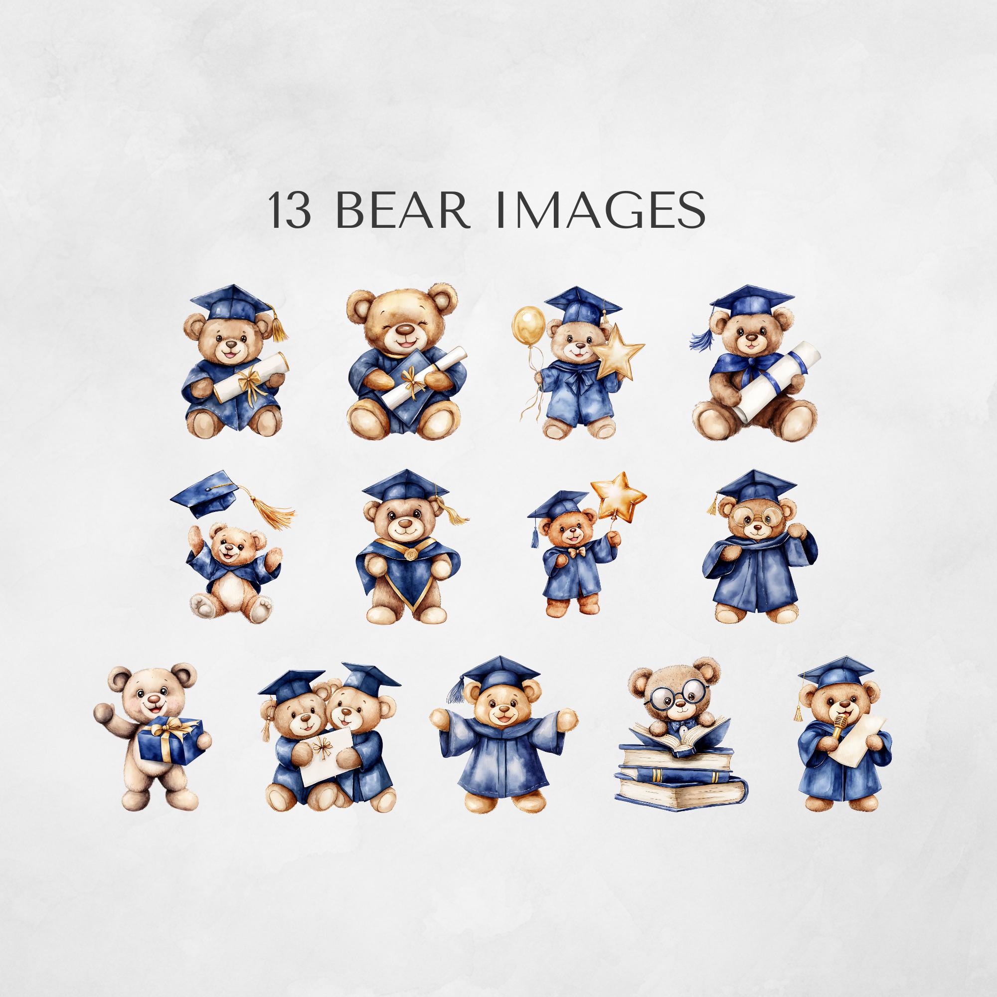 Blue and Gold Graduation Bears Clipart Pack for Commercial Use ...