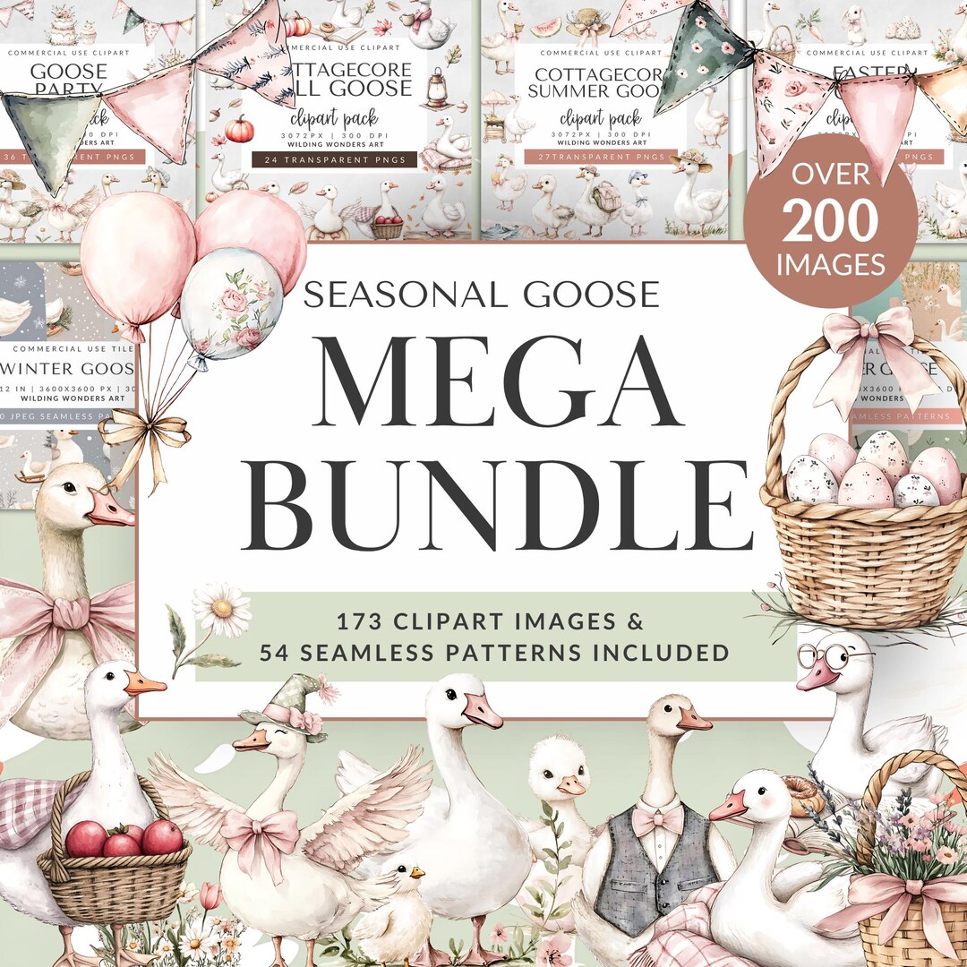 Seasonal Goose Clipart Mega Bundle – Watercolor Goose Pngs, Silly Goose ...