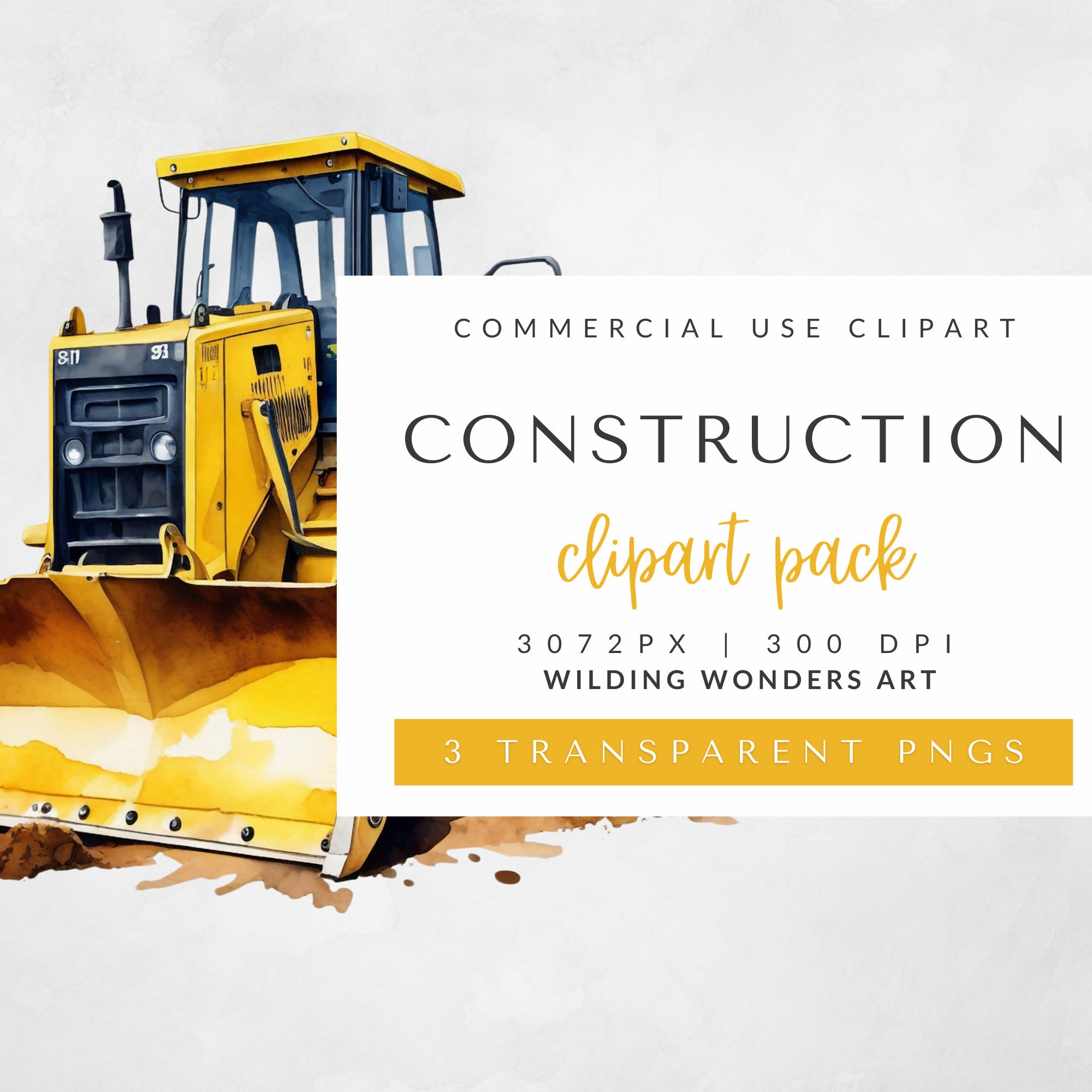 Construction Watercolor Clipart Pack, Construction Vehicles PNG ...