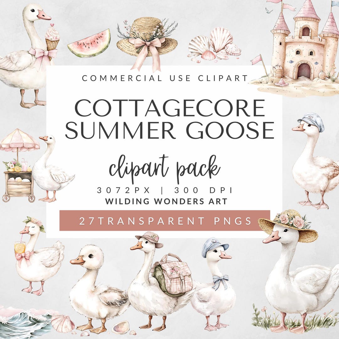 Cottagecore Summer Goose Clipart Pack for Commercial Use, Watercolor ...