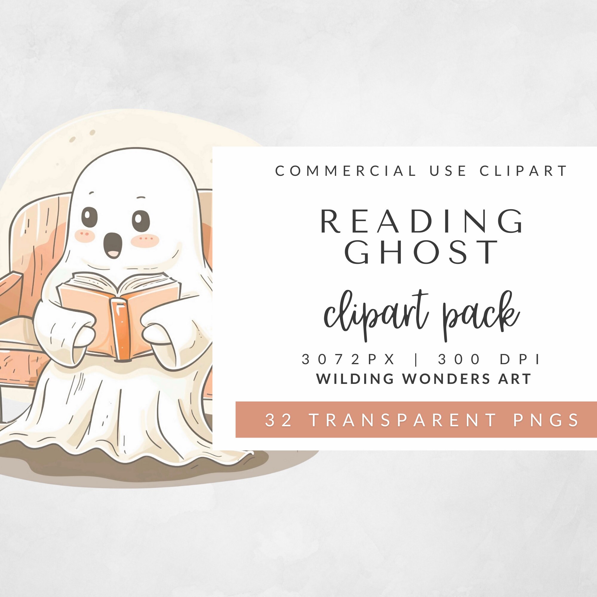 Reading Ghost Clipart Pack for Commercial Use, Cute Halloween Ghosts ...
