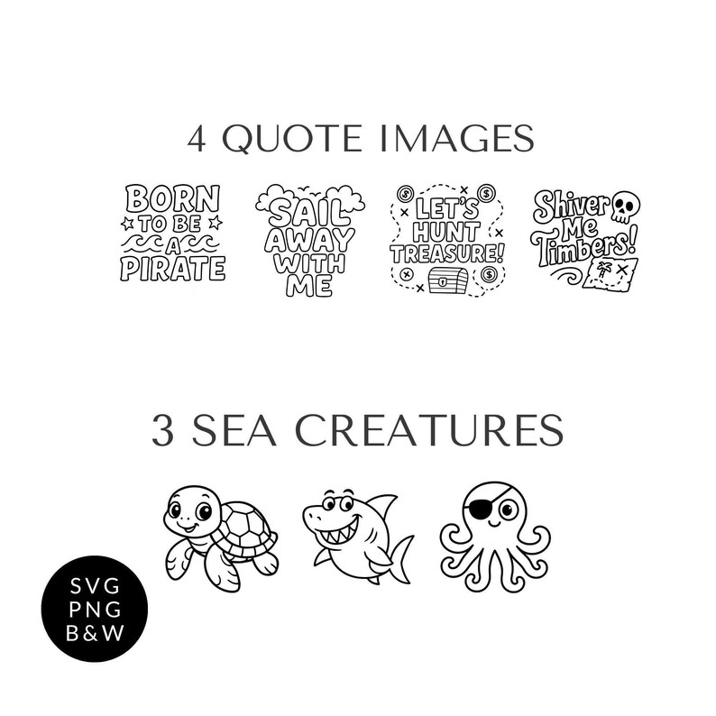 Cute Pirate Black and White Clipart Pack for Commercial Use, Pirate ...