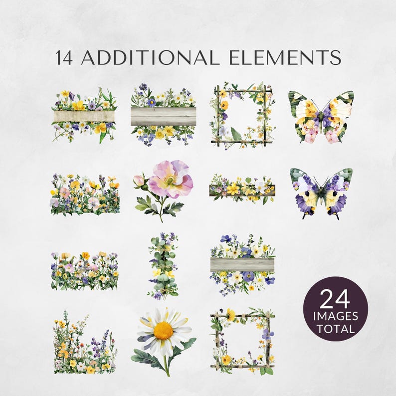 Wildflower Numbers Clipart Pack for Commercial Use, Watercolor Numbers ...