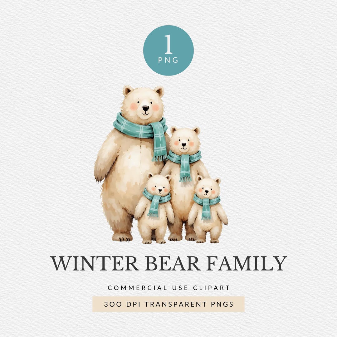Winter Bear Family Clipart PNG, Cute Watercolor Bear Illustration ...