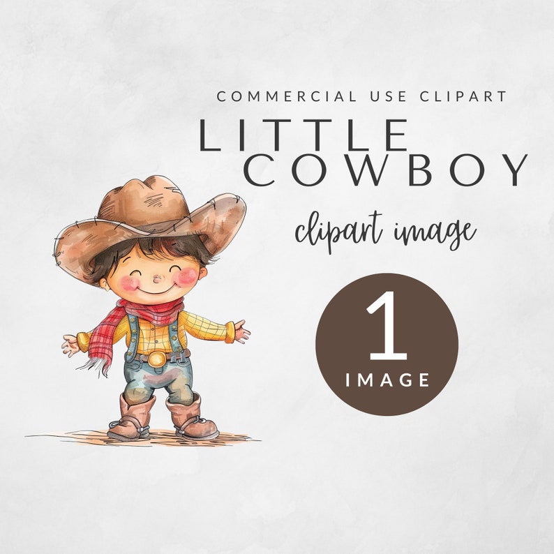 Baby Boy Cowboy Clipart for Commercial Use, Wild West PNG, Watercolor ...