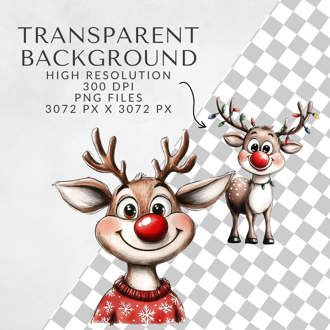 Quirky Reindeer Clipart Pack for Commercial Use, Christmas Reindeer ...