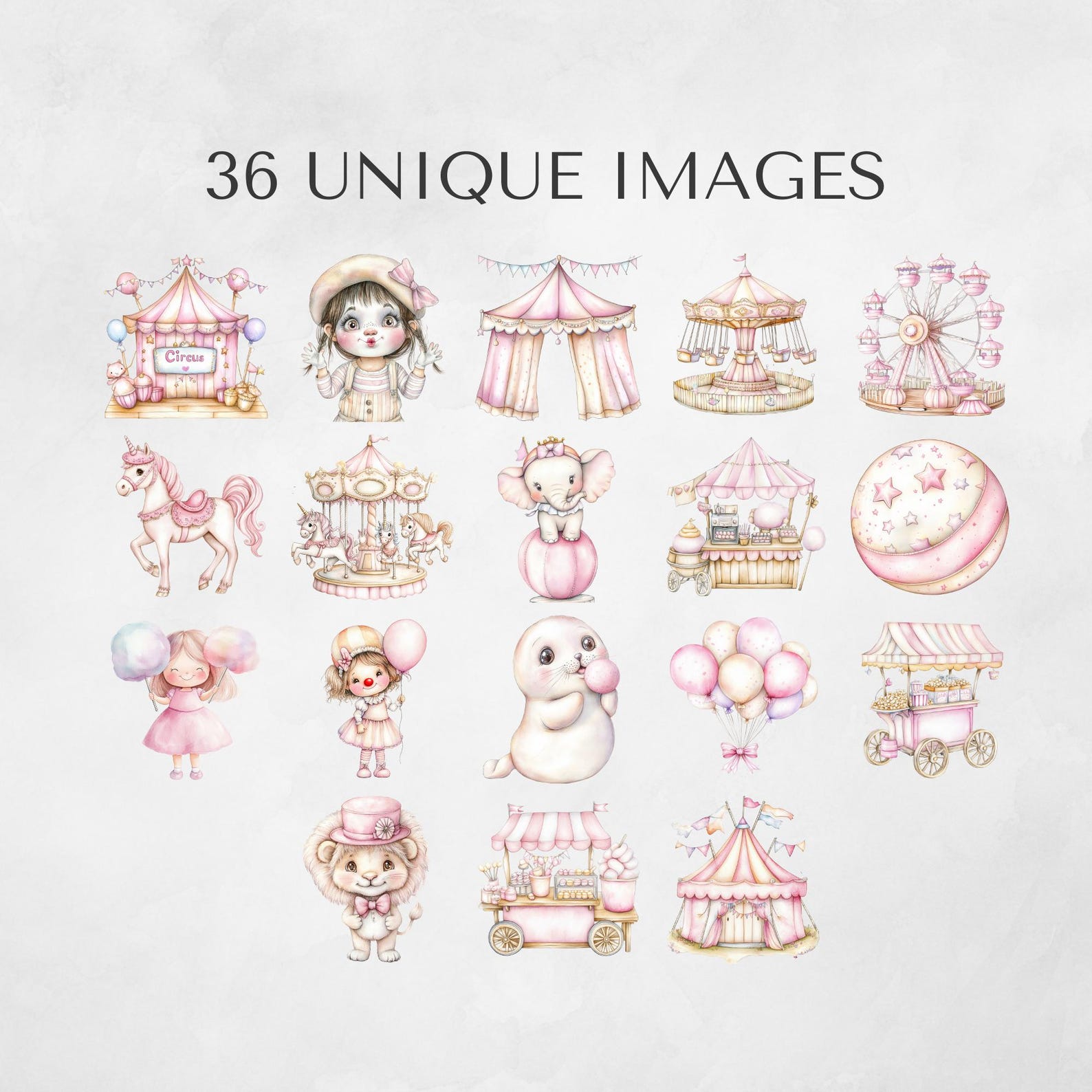 Pink Circus Watercolor Clipart Pack for Commercial Use | Pastel ...
