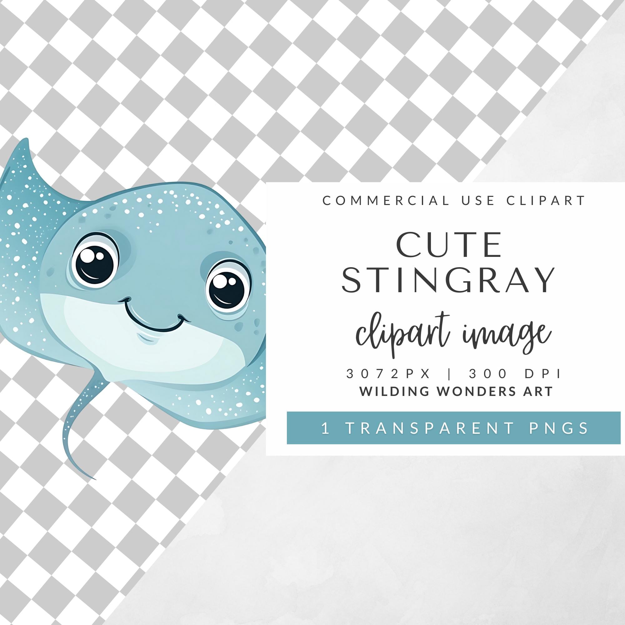 Cute Stingray Clipart Pack for Commercial Use, Sea Animal Graphic ...