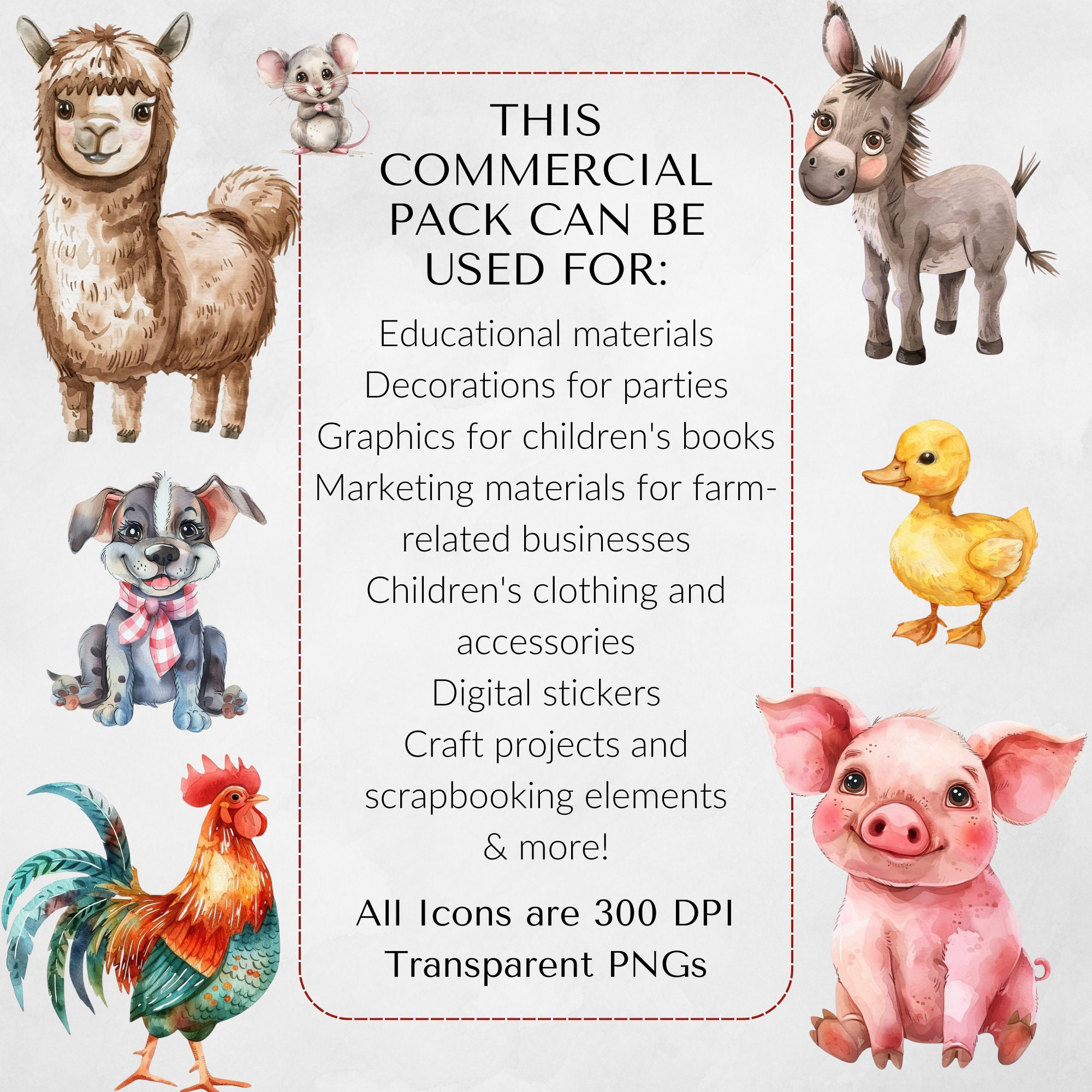 Watercolor Farm Animals Clipart Pack Commercial Use, Cute Nursery Decor ...