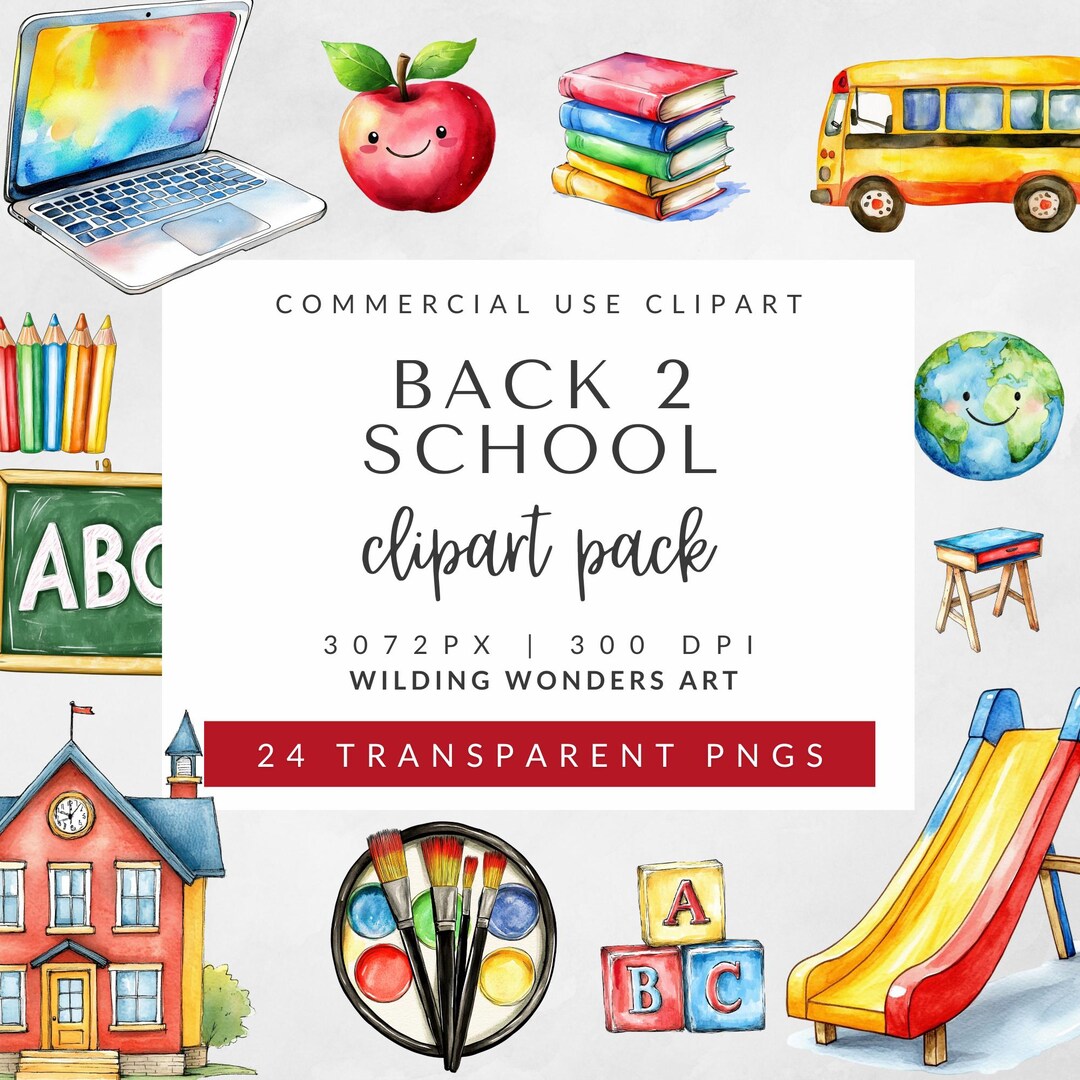 Back to School Colorful Clipart Pack for Commercial Use, Teacher ...