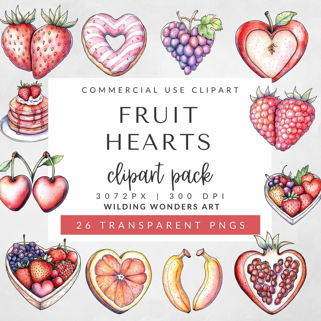 Heart Fruit Clipart Pack for Commercial Use, Valentine Clipart ...