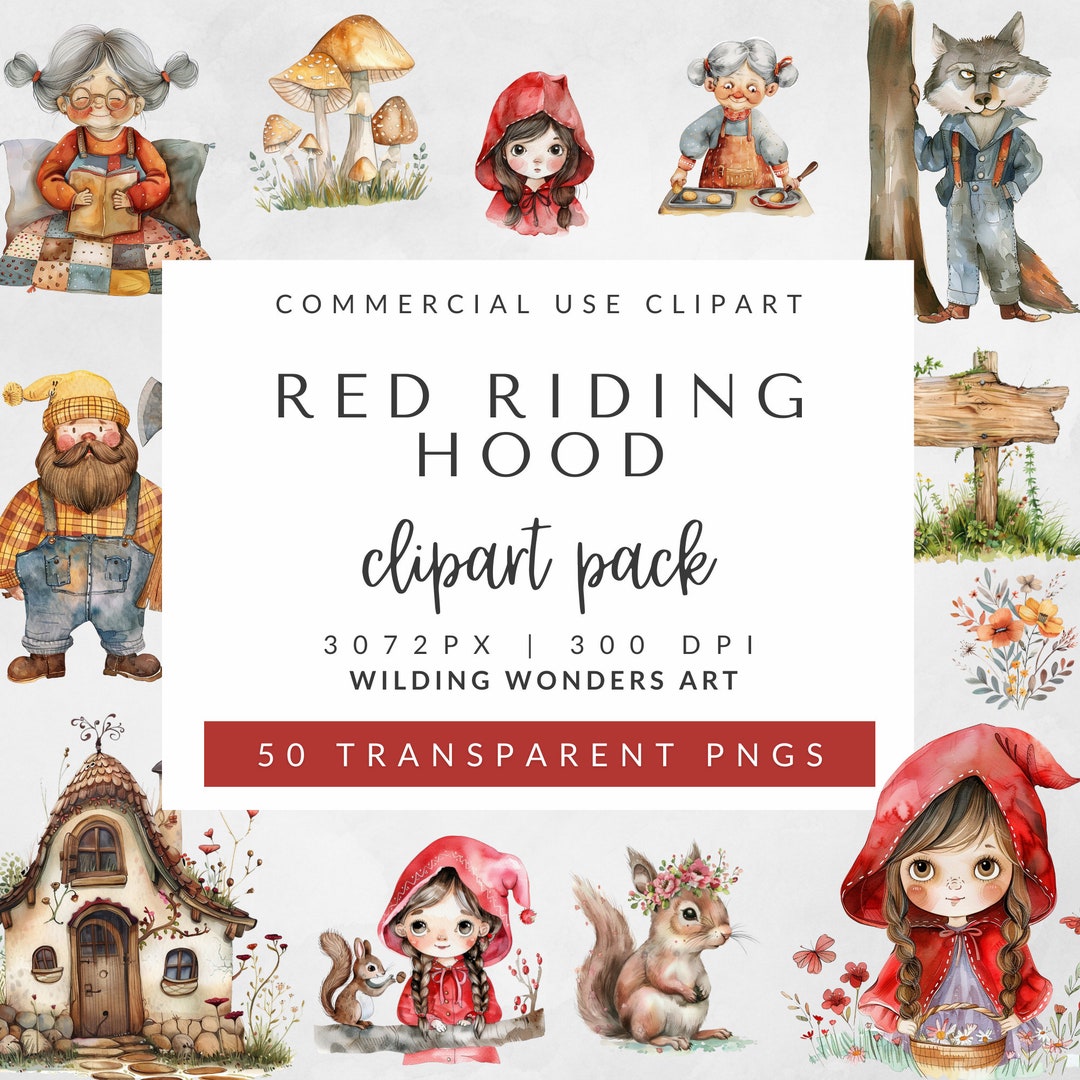 Little Red Riding Hood Watercolor Clipart Pack Commercial Use, Children ...