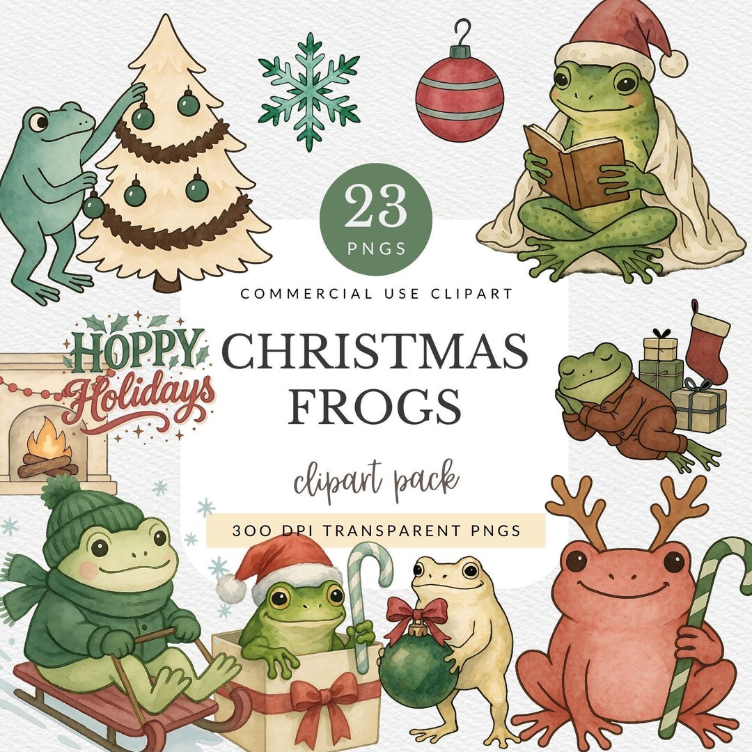 Christmas Frogs Clipart Pack for Commercial Use, Holiday Frog Pngs ...