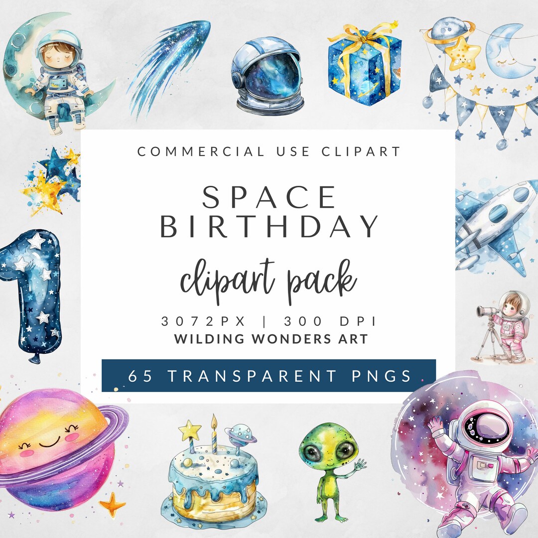 Watercolor Space Clipart for Kids Birthday for Commercial Use ...