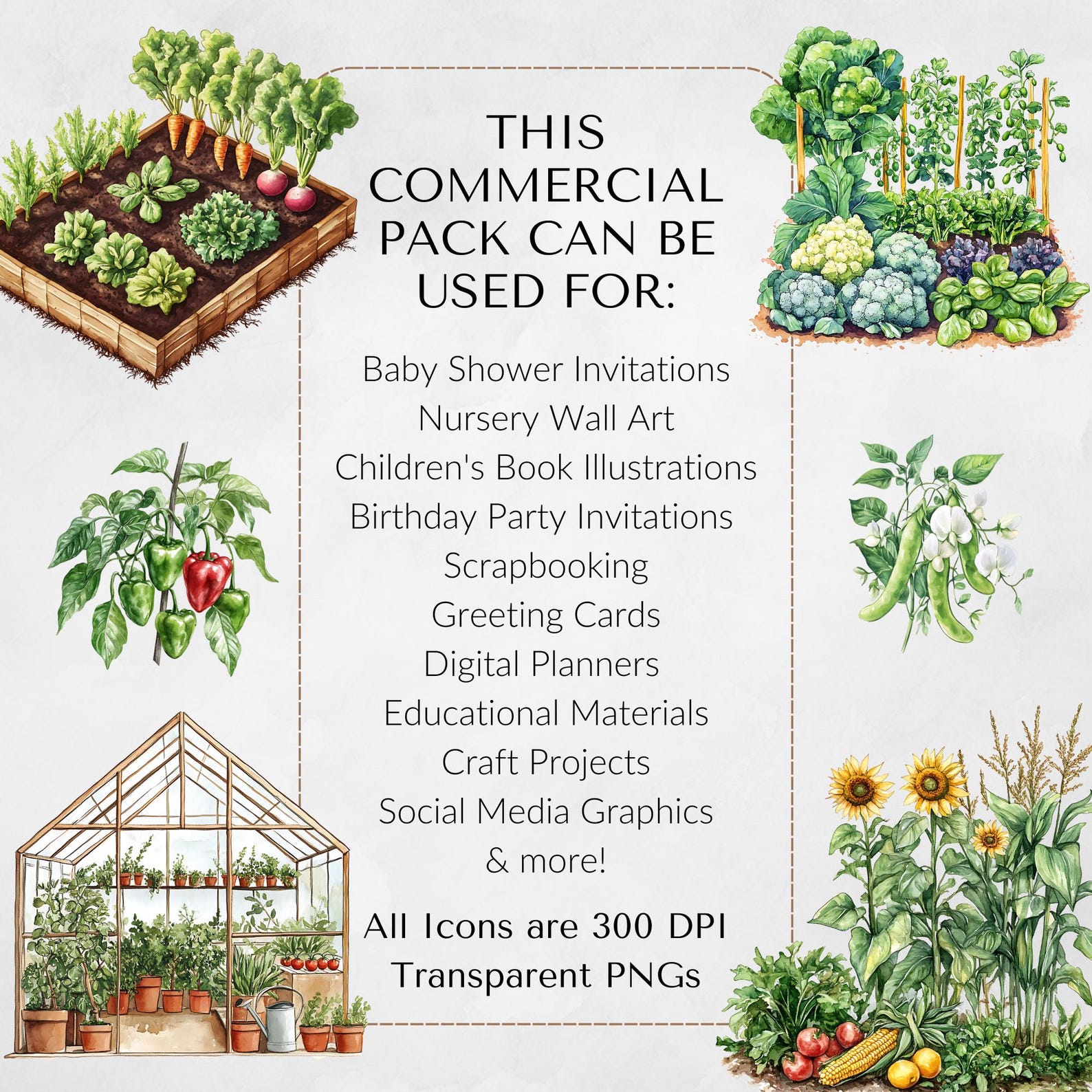 Vegetable Garden Clipart Pack for Commercial Use, Watercolor Clipart ...