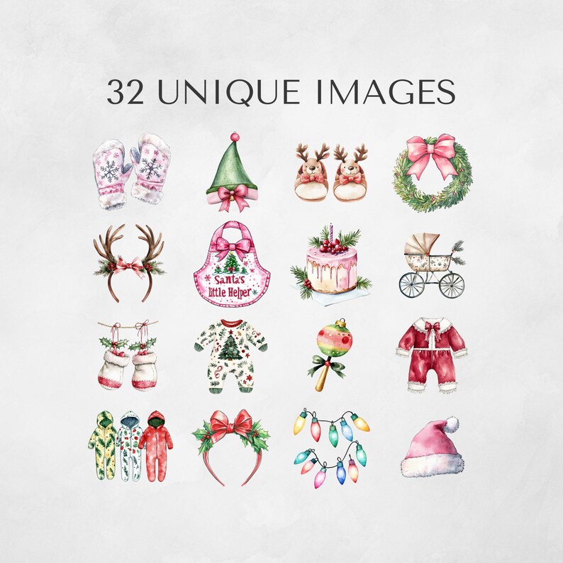 Baby Girl Christmas Clothes Clipart for Commercial Use, Watercolor ...