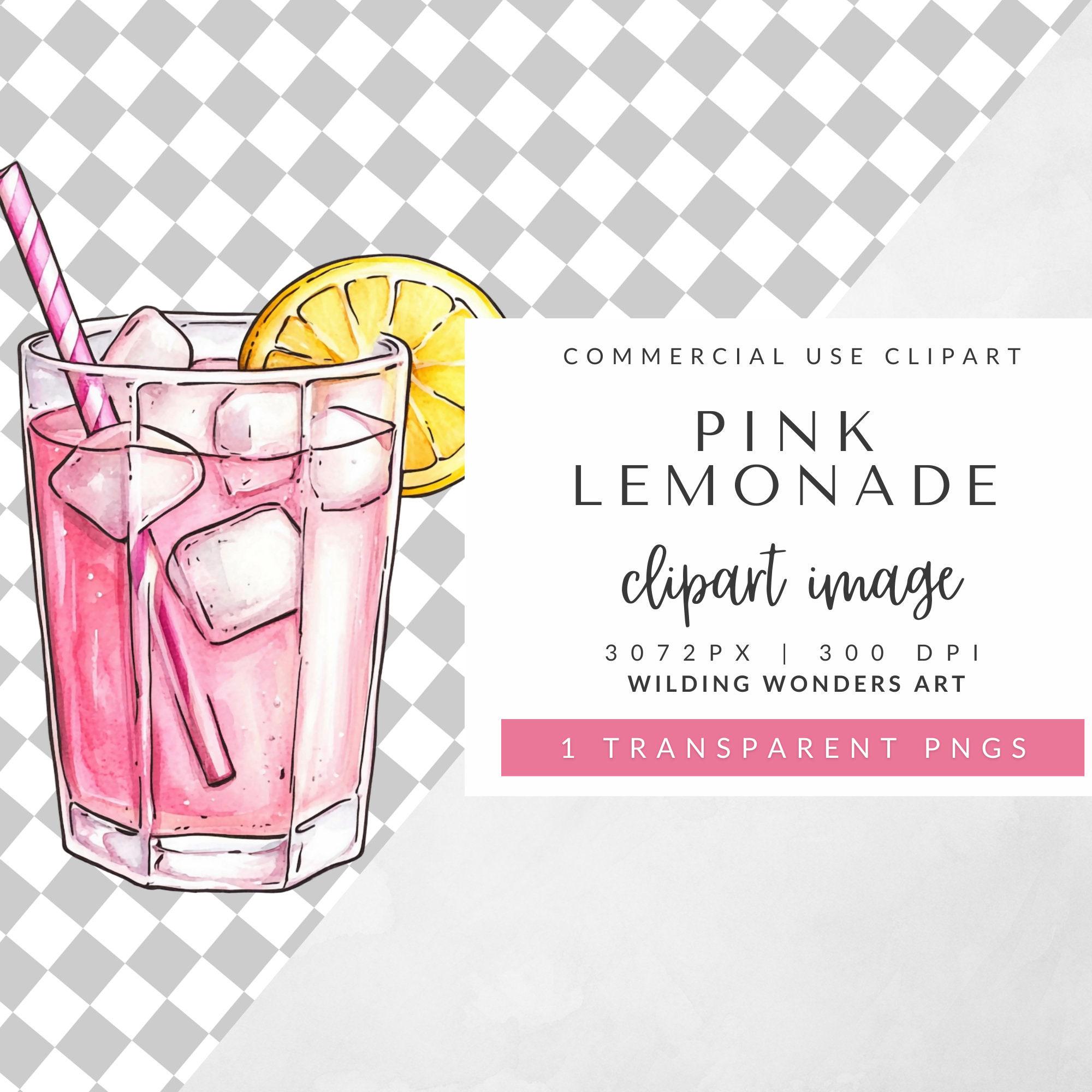Pink Lemonade Watercolor Clipart for Commercial Use, Summer Drink ...