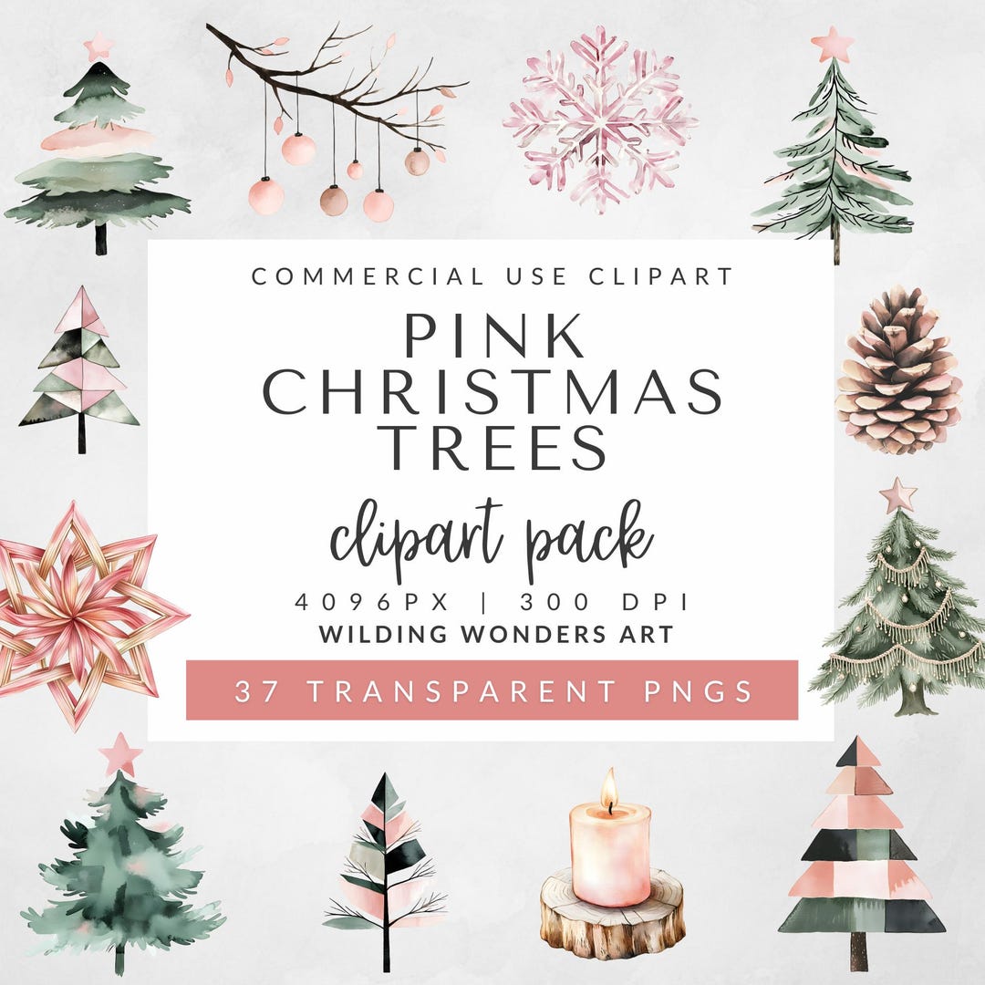 Pink Christmas Tree Clipart Clipart for Commercial Use, Minimalist Xmas ...
