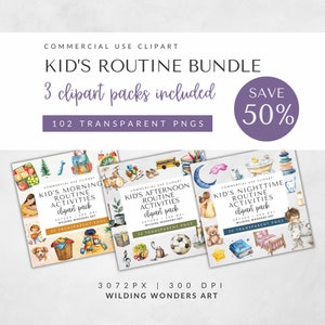 Kids Daily Routine Clipart BUNDLE for Commercial Use, Children Morning ...