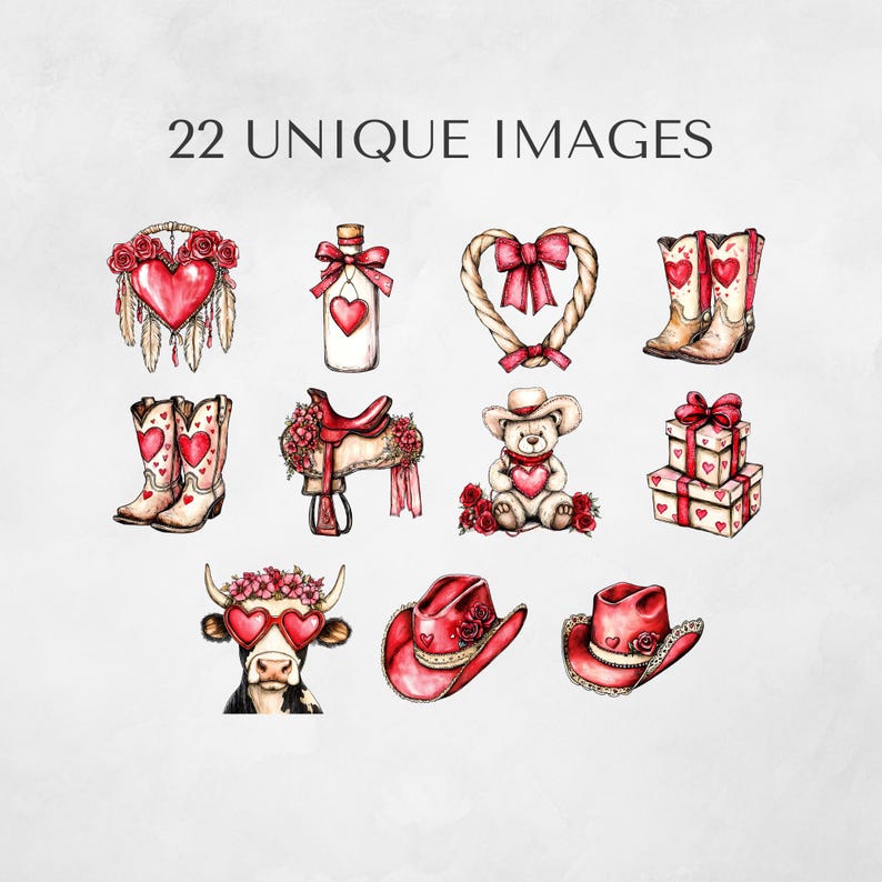 Red Cowgirl Valentine Clipart Pack for Commercial Use, Western ...