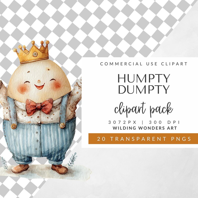 Humpty Dumpty Watercolor Clipart: Storybook Nursery Rhyme Art, Mother ...