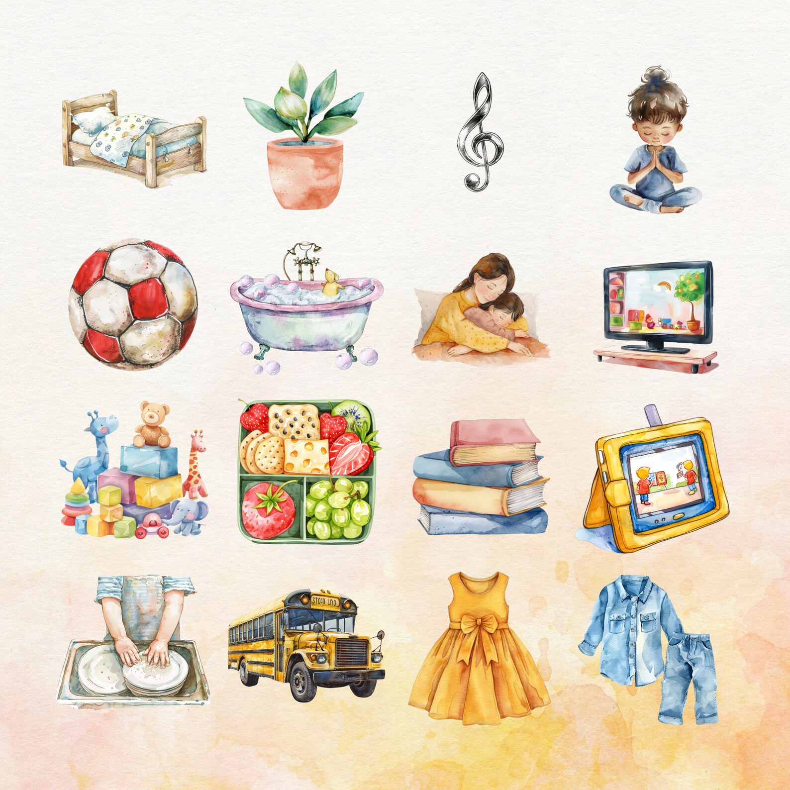 Kids Morning Routine Clipart Commercial Use, Children's Daily Activity ...