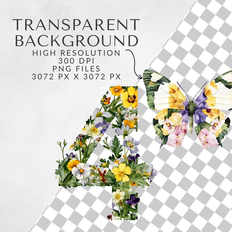 Wildflower Numbers Clipart Pack for Commercial Use, Watercolor Numbers ...