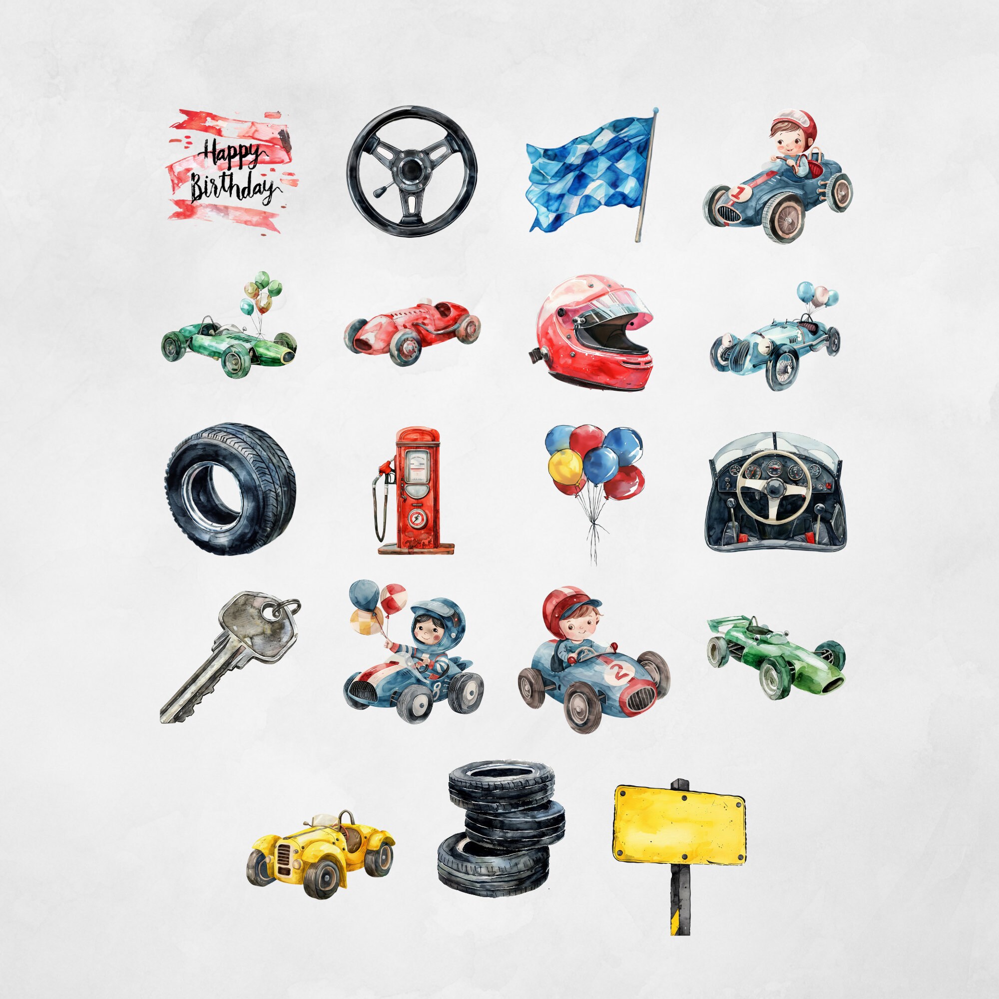 Watercolor Racecar Birthday Boy Clipart Bundle for Commerical Use ...