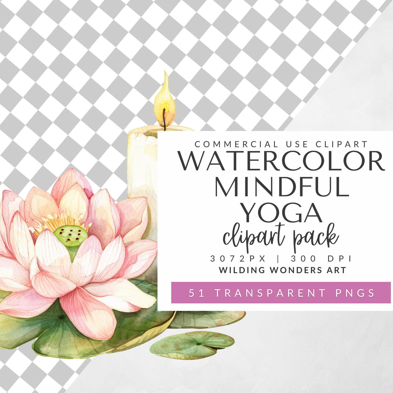 Watercolor Mindful Yoga Clipart Pack for Commercial Use, Meditation ...