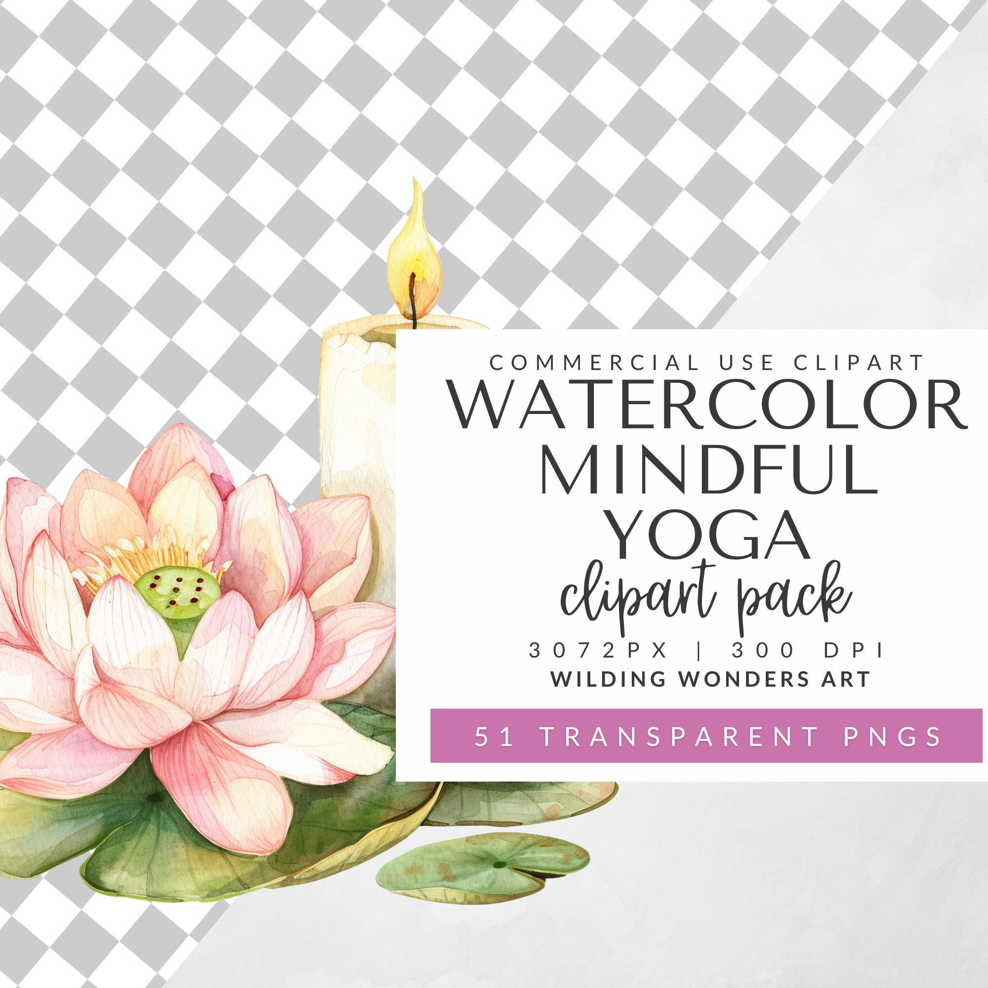 Watercolor Mindful Yoga Clipart Pack for Commercial Use, Meditation ...