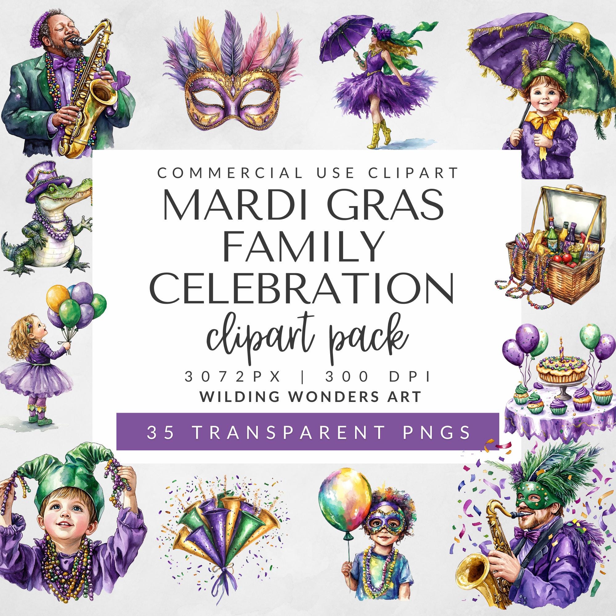 Mardi Gras Family Celebration Clipart Pack for Commercial Use, Carnival ...