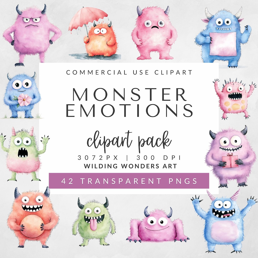 Watercolor Cute Monster Clipart Pack for Commercial Use, Happy and ...