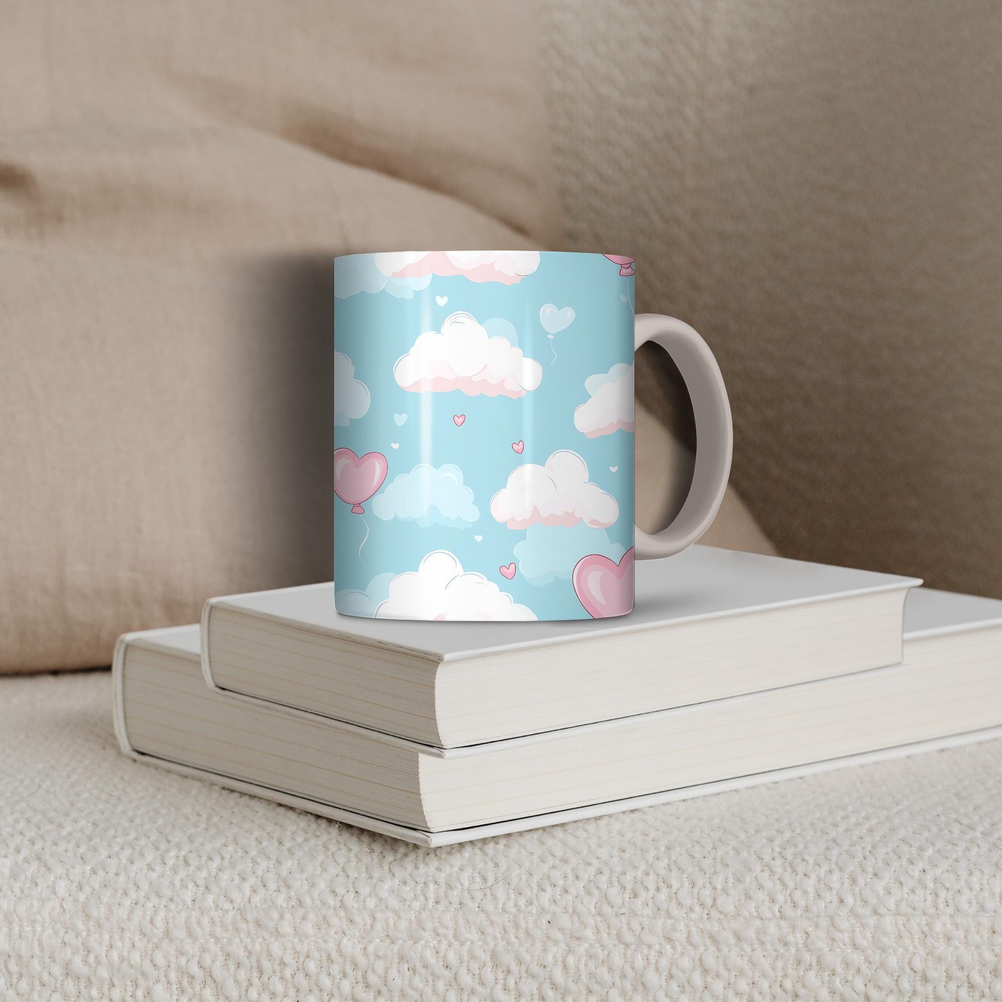 Clouds & Heart Balloons Seamless Pattern Backgrounds, Digital Paper ...