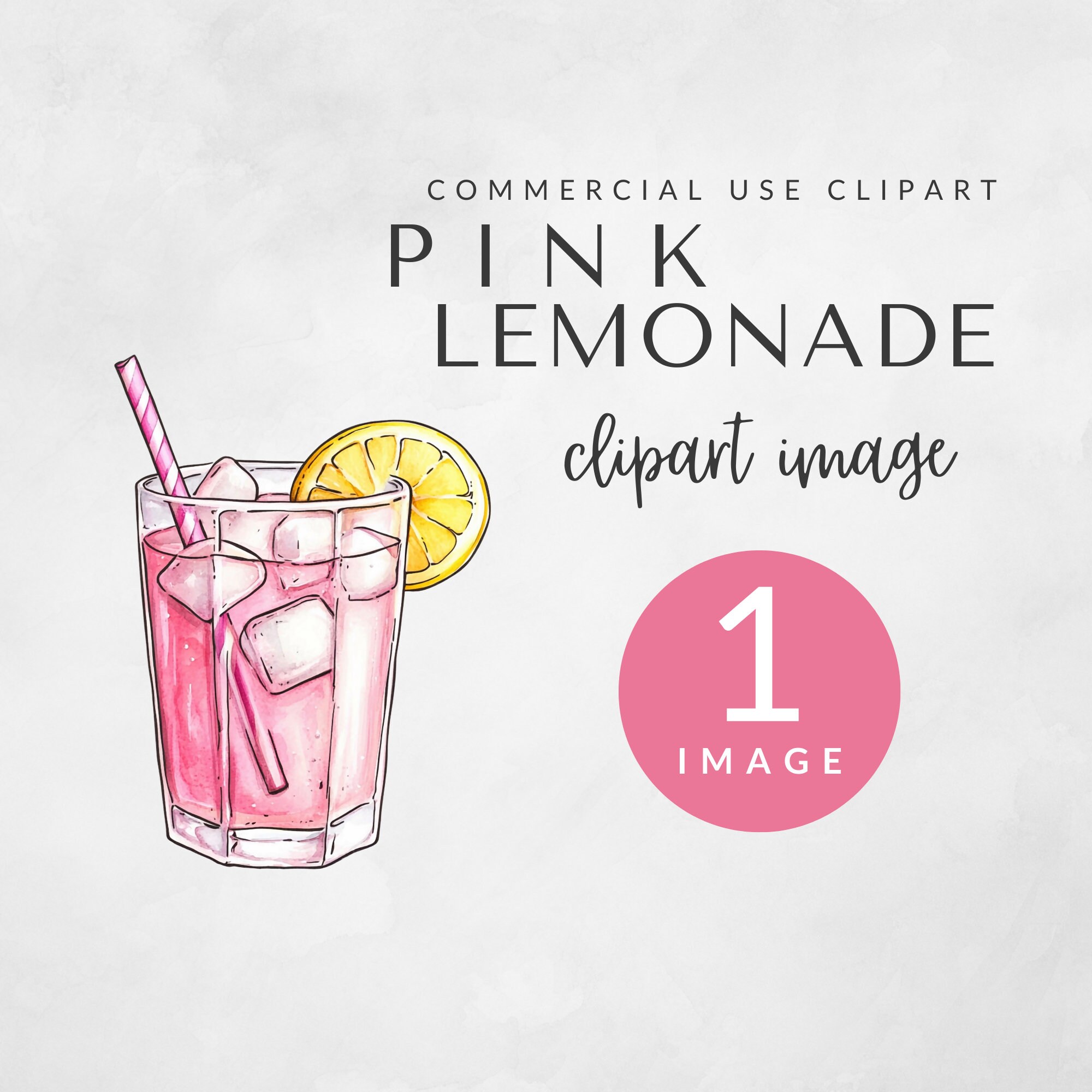 Pink Lemonade Watercolor Clipart for Commercial Use, Summer Drink ...